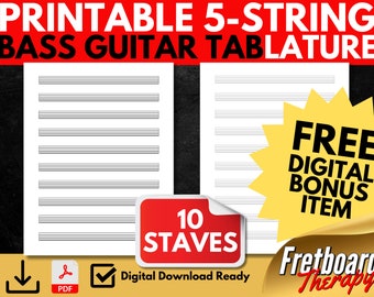 Printable Blank 5-string Bass Guitar Tablature Notation 10 Staves for ...