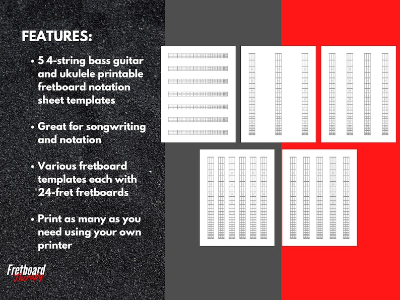 5 Printable 4 String Bass/ukulele Fretboard Notation Diagram Templates ...