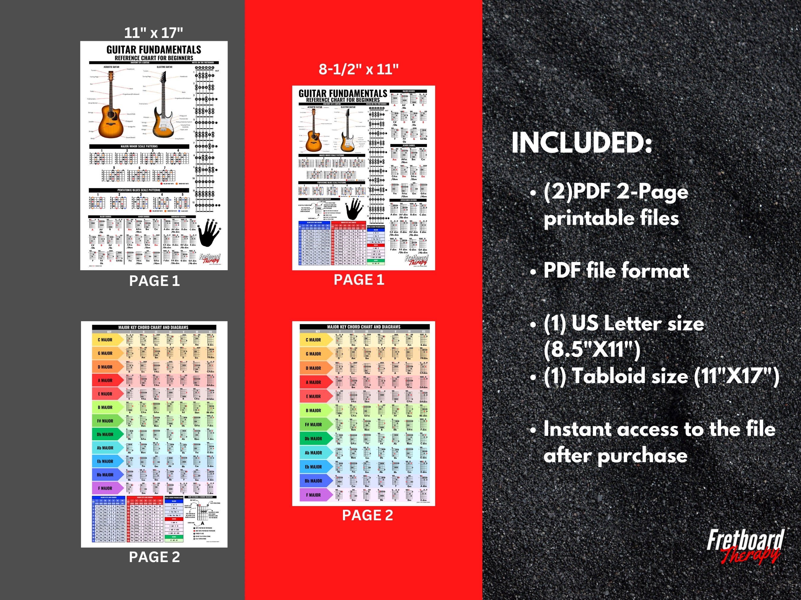 Printable Fundamental Beginner Guitar Reference Guitar Chord Diagram ...
