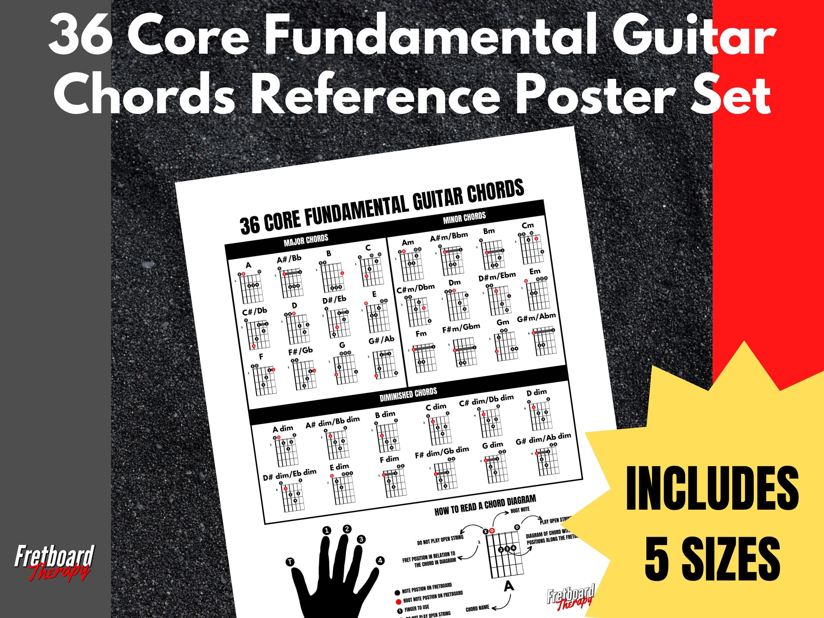 Printable Fundamental Guitar Chord Poster Guitar Chord Reference Guitar ...