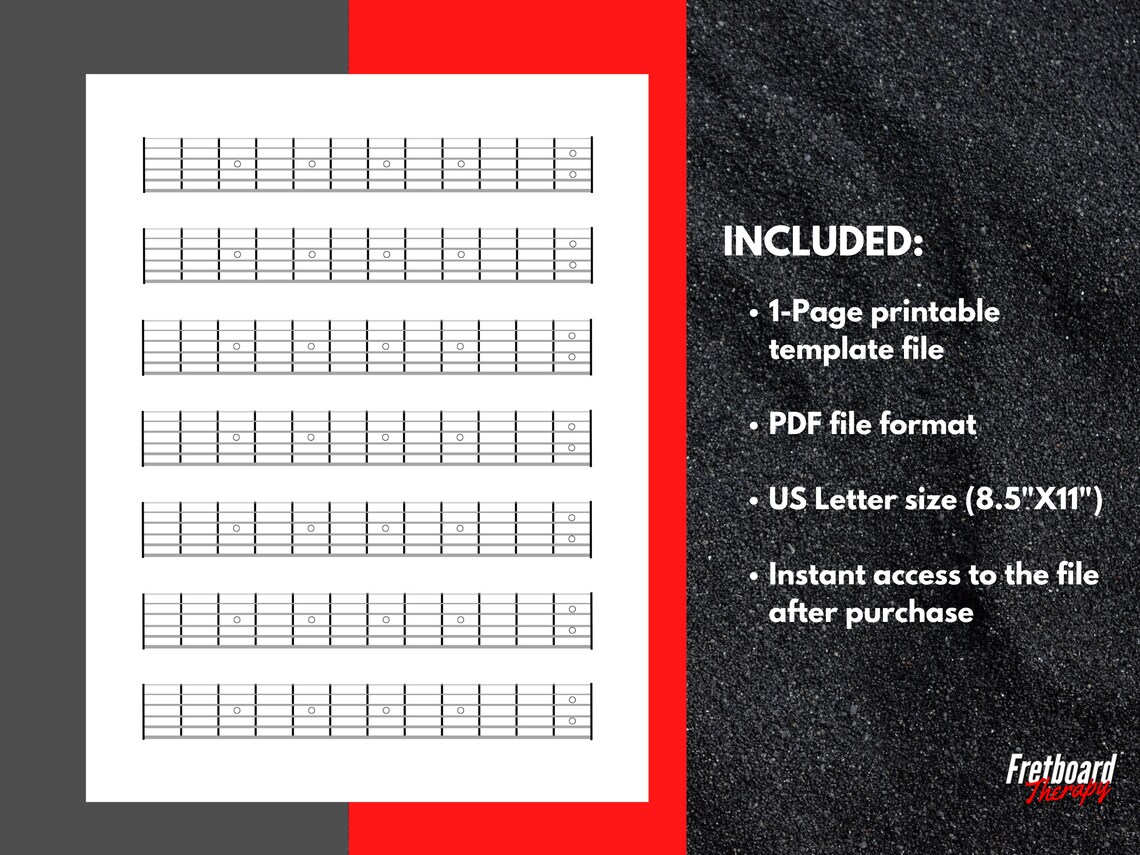 Printable 6 String Guitar Fretboard Notation Diagram Template Paper for ...