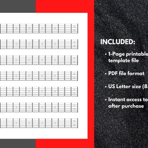 Printable 6 String Guitar Fretboard Notation Diagram Template Paper for ...