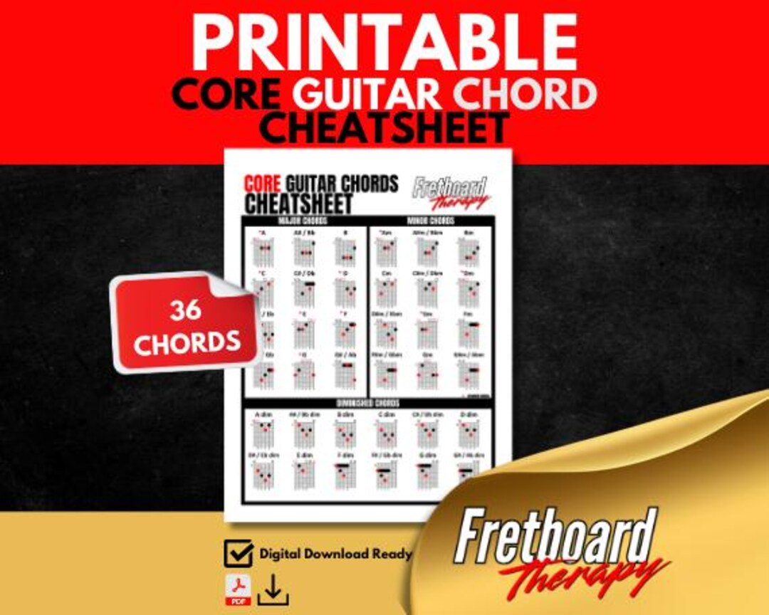 Core Guitar Chord Cheatsheet – 36 Essential Beginner Chords in 12 Keys ...