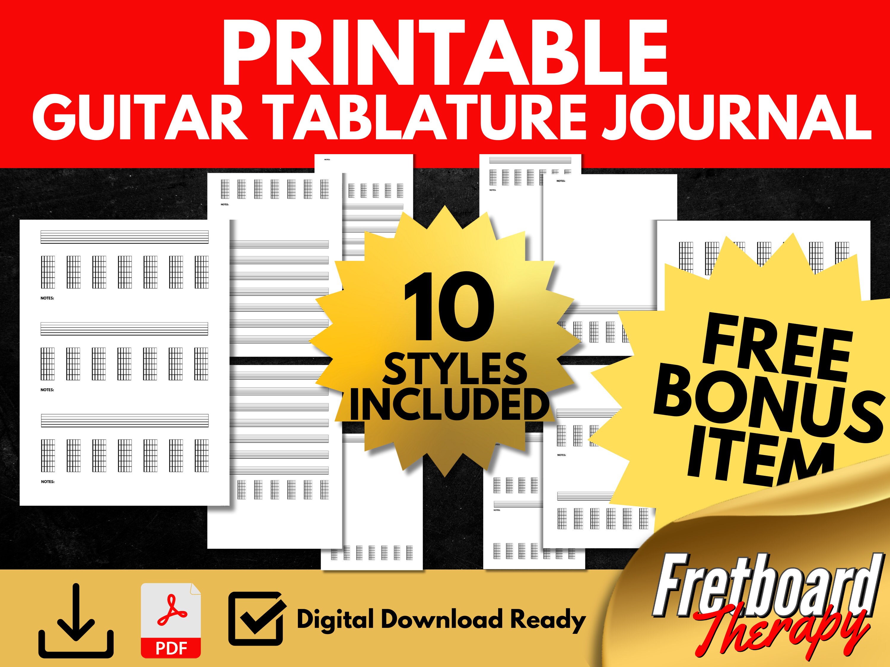 Printable Blank 6-string Guitar Journal Tablature Notation Templates ...