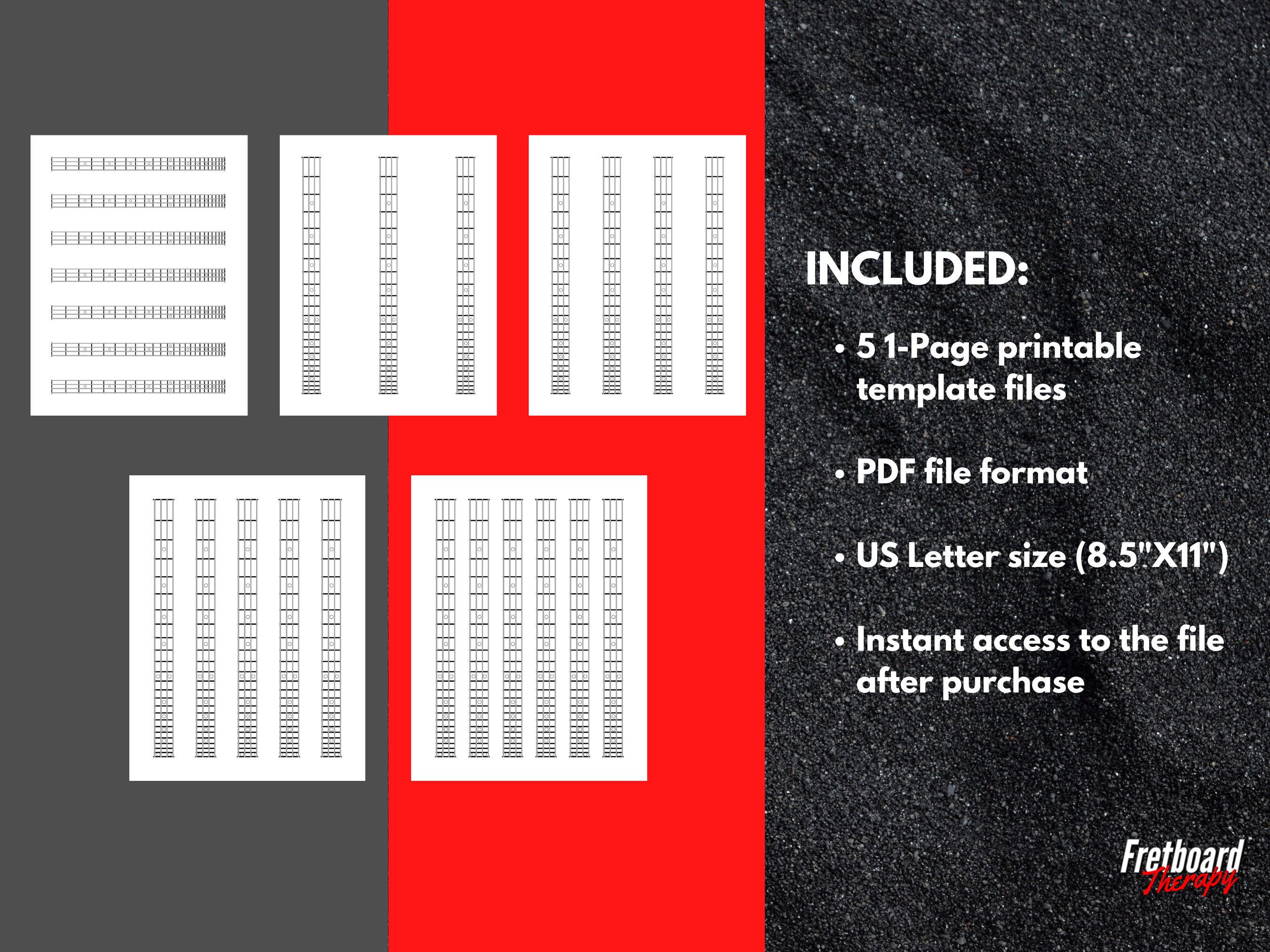 5 Printable 4 String Bass/ukulele Fretboard Notation Diagram Templates ...