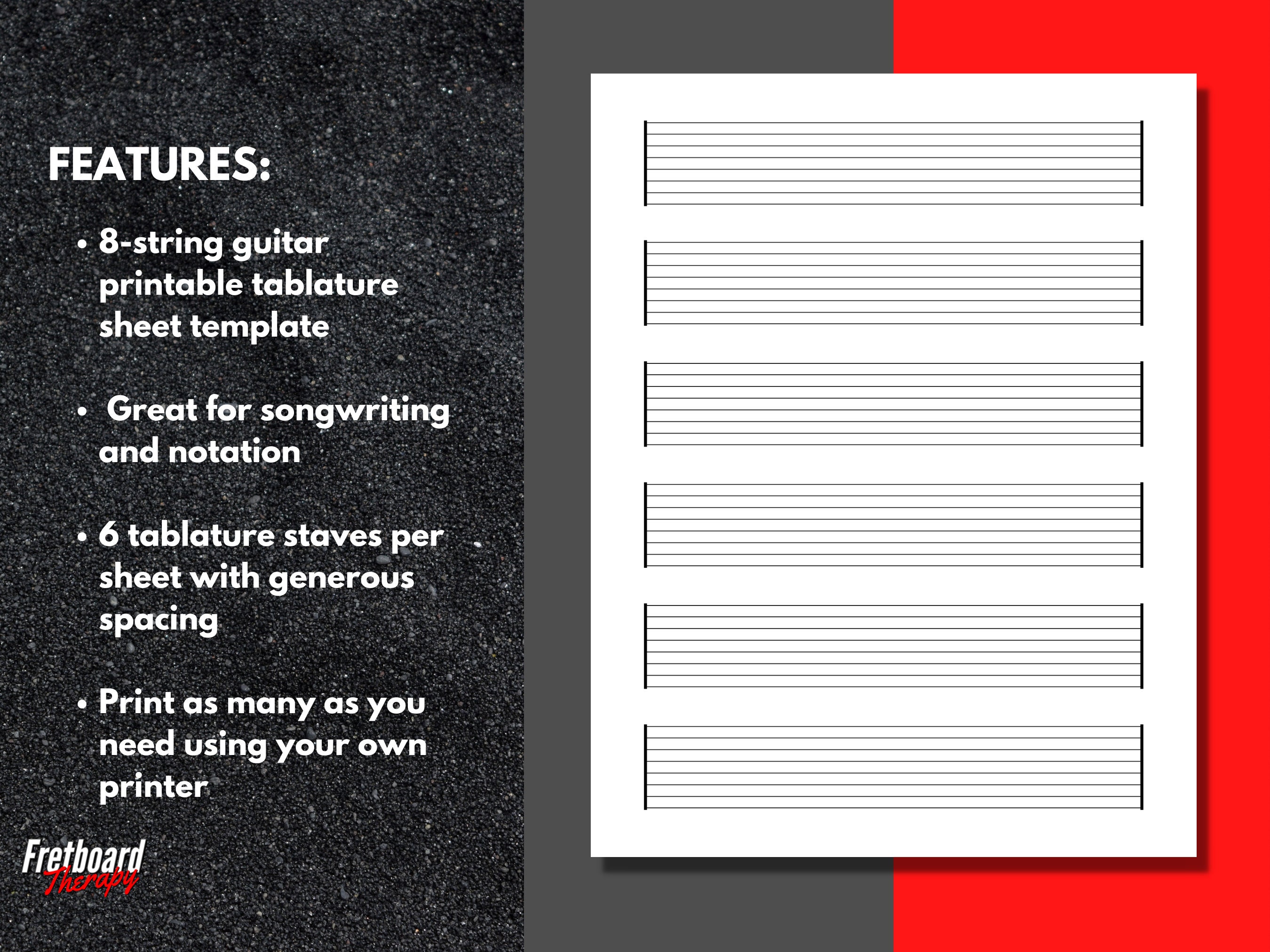 Printable Blank 8-string Guitar Tablature Notation Template for ...