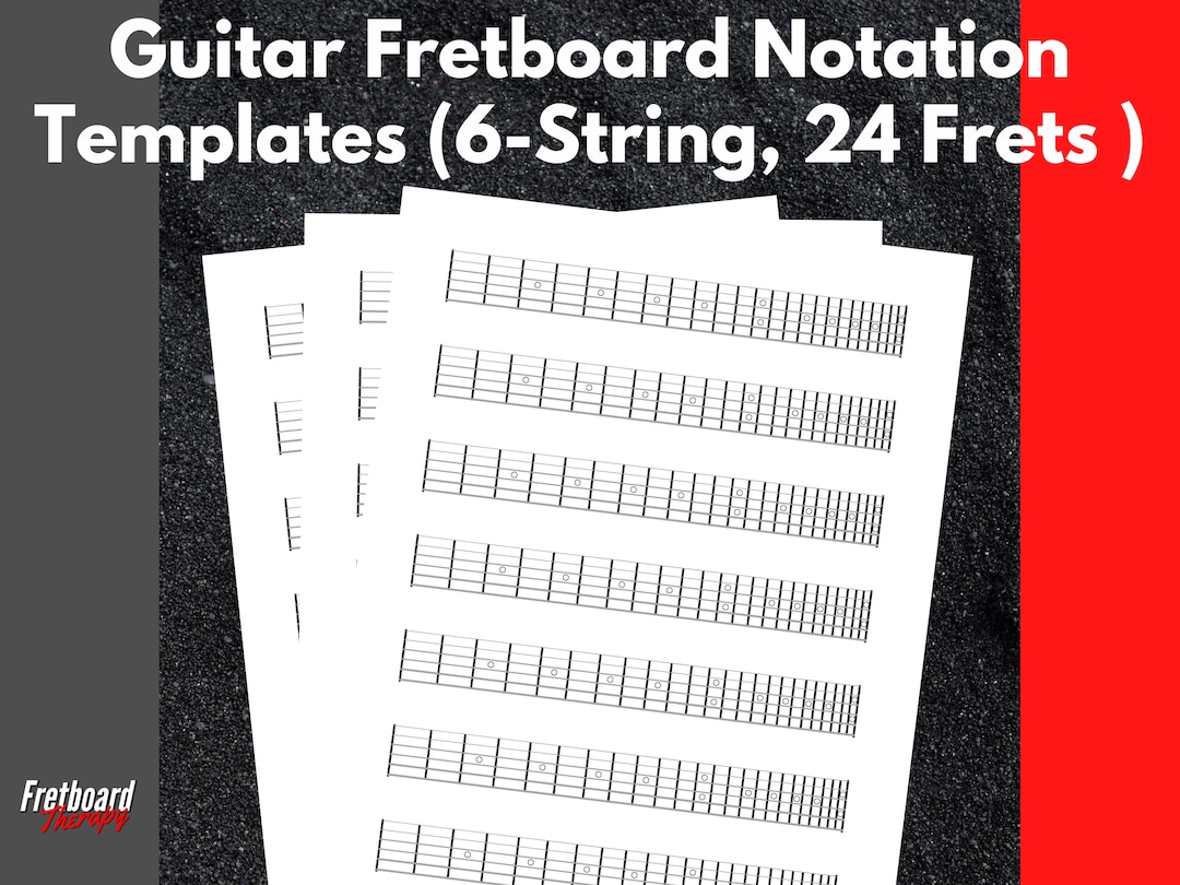 Printable 6 String Guitar Fretboard Notation Diagram Template Paper for ...