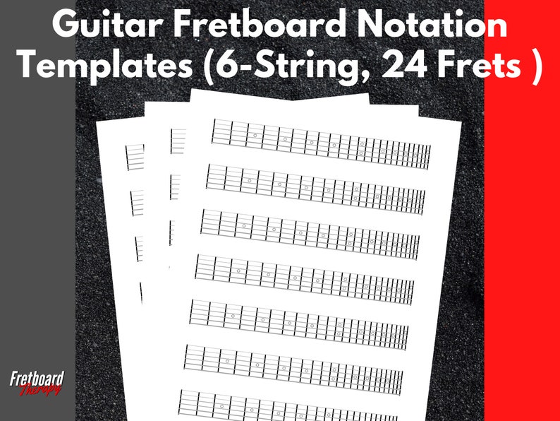 Printable 6 String Guitar Fretboard Notation Diagram Template Paper for ...