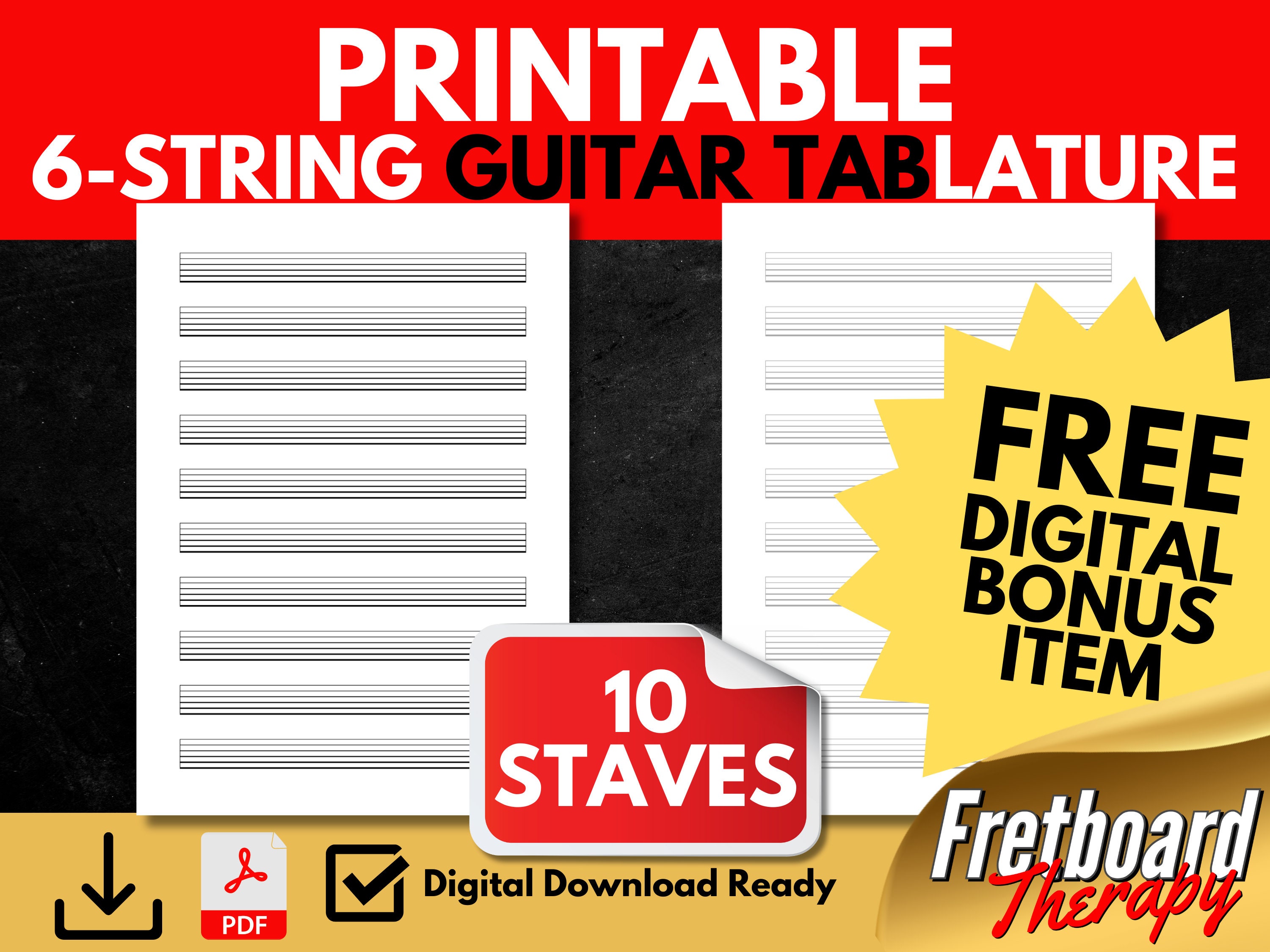 Printable Blank 6-string Guitar Tablature Notation 10 Staves for ...