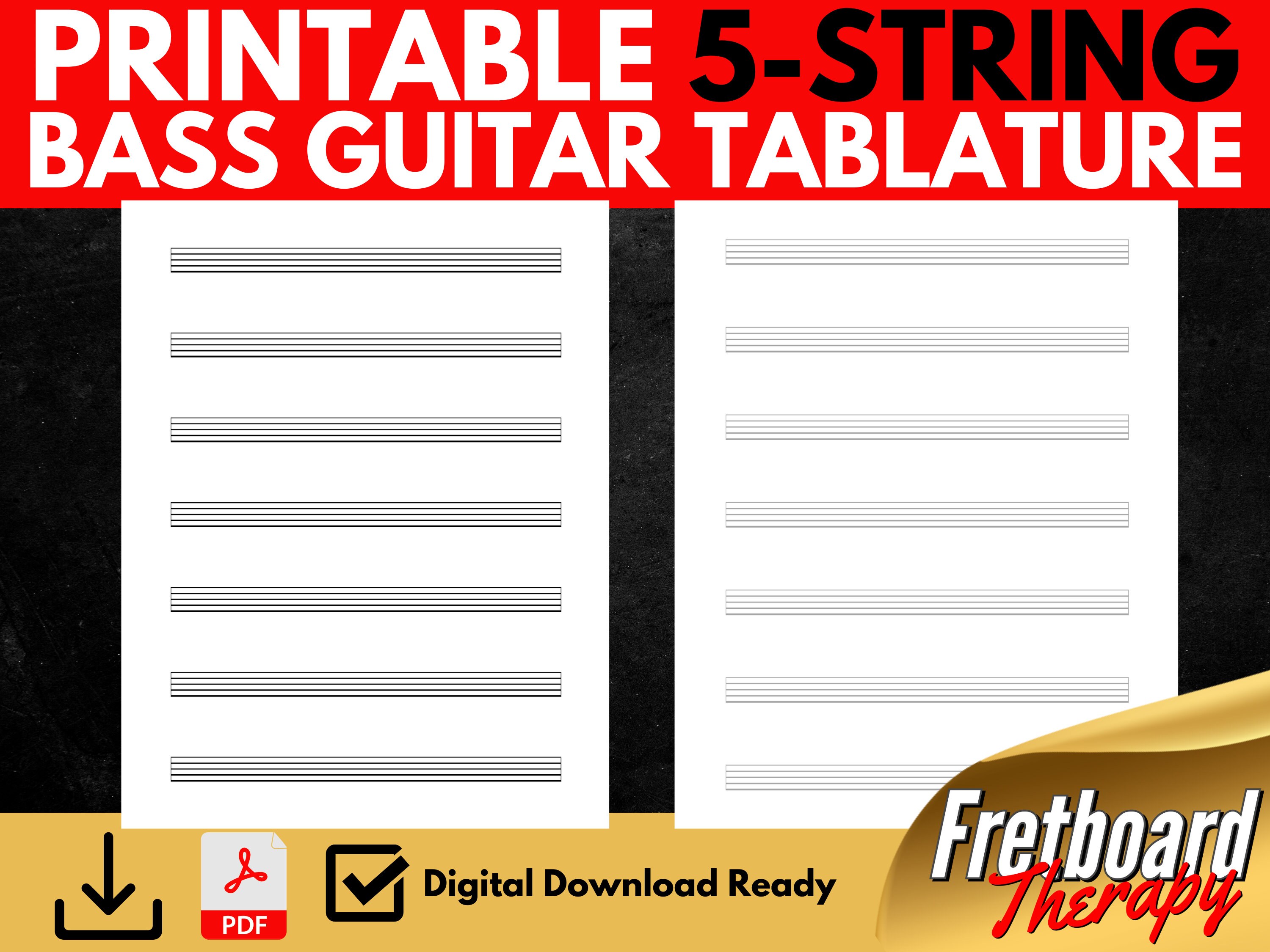 Printable Blank 5-string Bass Guitar Tablature Notation 7 - Etsy