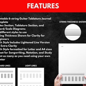 Printable Blank 6-string Guitar Journal Tablature Notation Templates ...