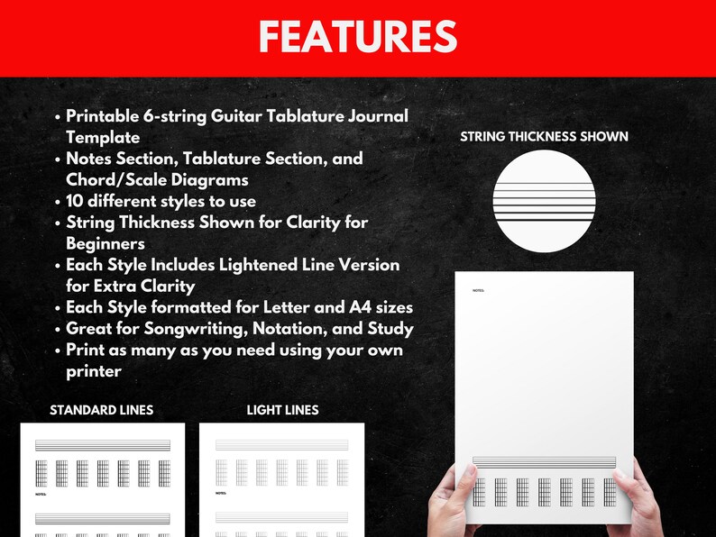 Printable Blank 6-string Guitar Journal Tablature Notation Templates ...