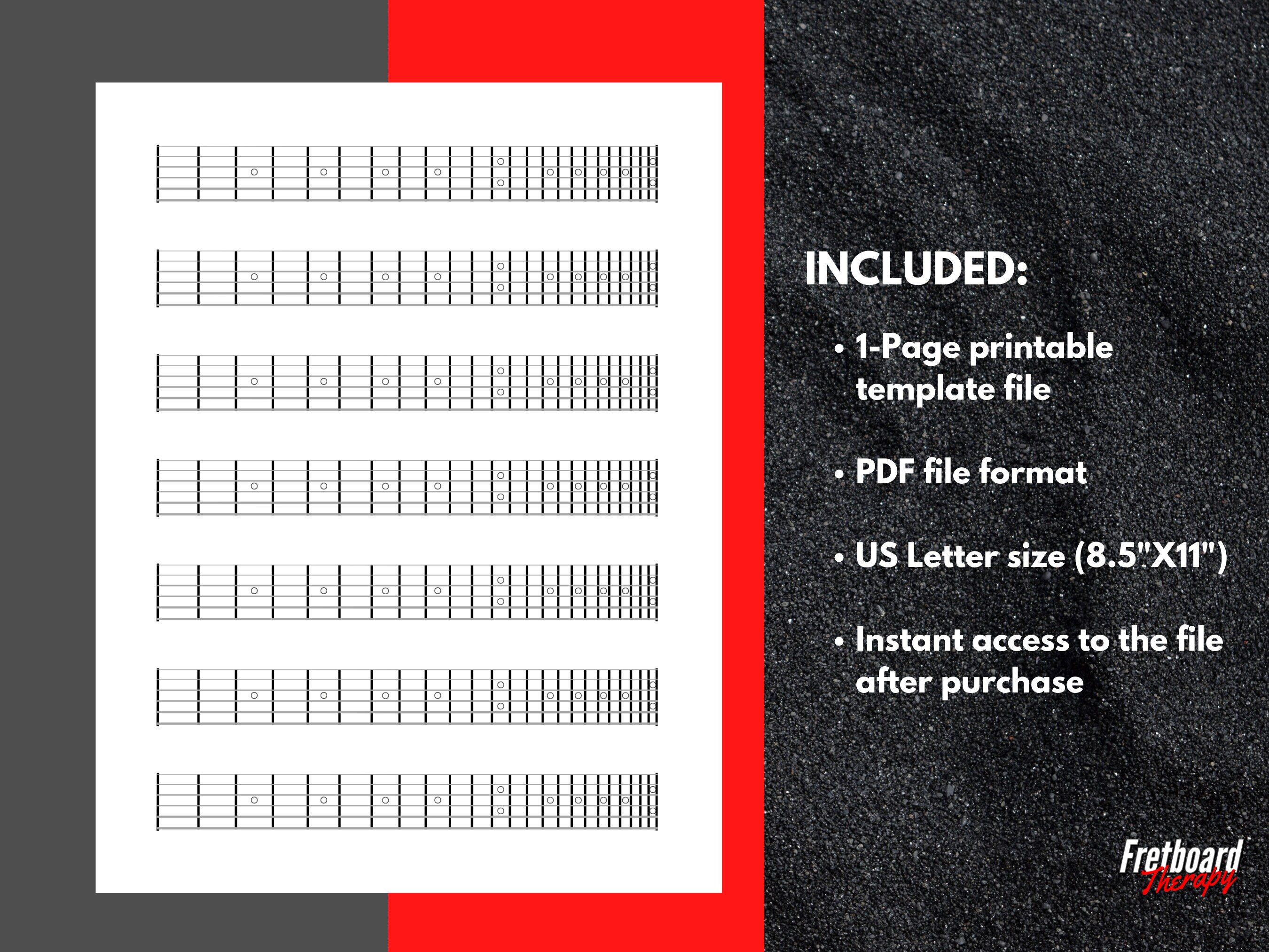 Printable 6 String Guitar Fretboard Notation Diagram Template Paper for ...