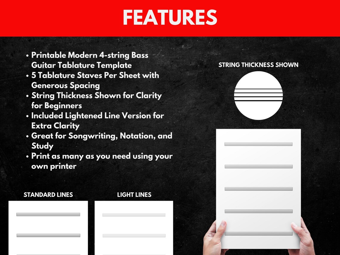 Printable Blank 4-string Bass Ukulele Guitar Tablature Notation 5 ...