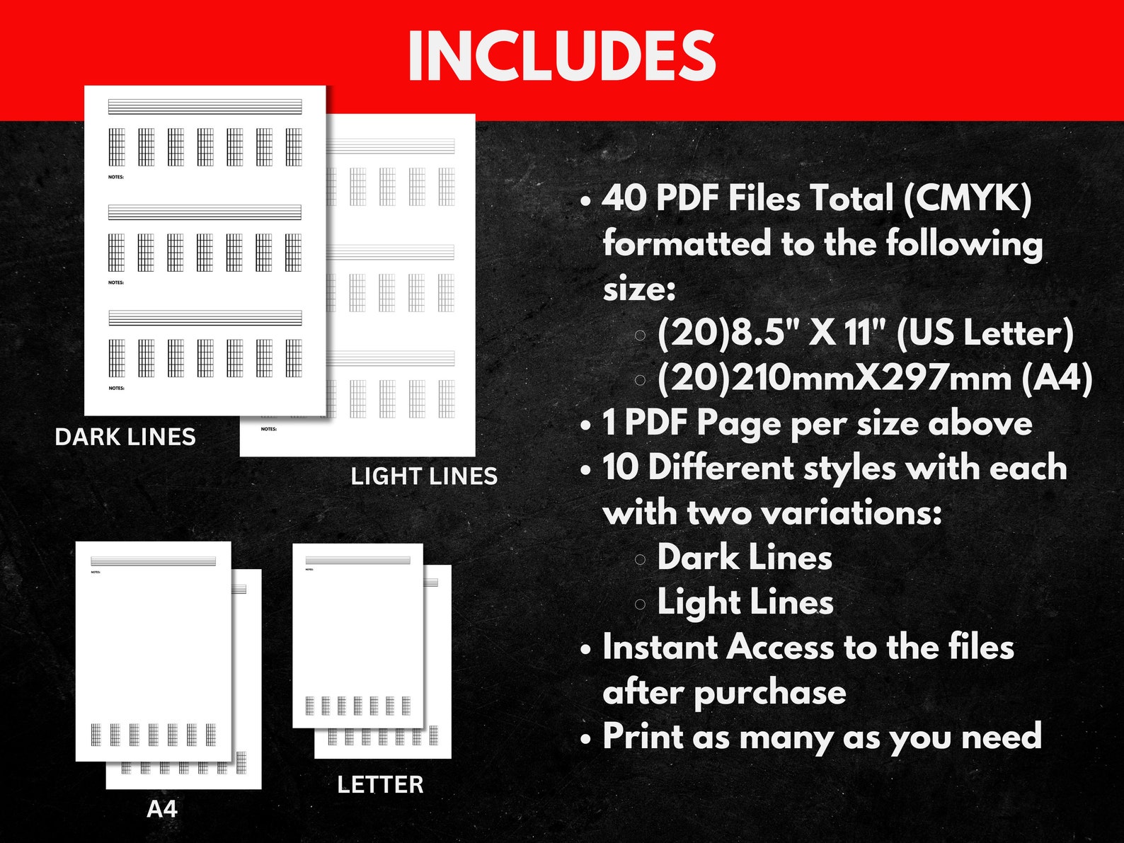 Printable Blank 6-string Guitar Journal Tablature Notation Templates ...
