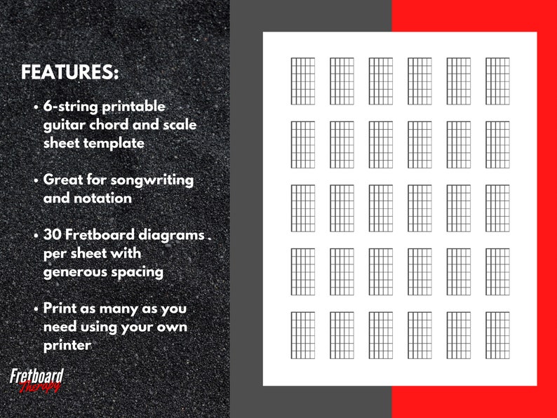 Printable Guitar Chord Guitar Scale Notation Diagrams Templates Paper 6 ...