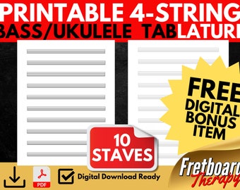 Printable Blank 4-string Bass Ukulele Guitar Tablature Notation 10 ...