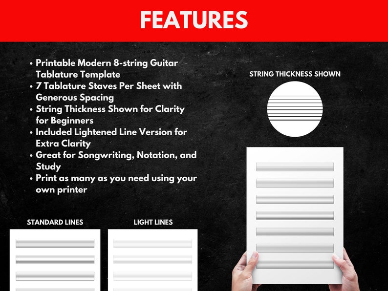 Printable Blank 8-string Guitar Tablature Notation 7 Staves for ...
