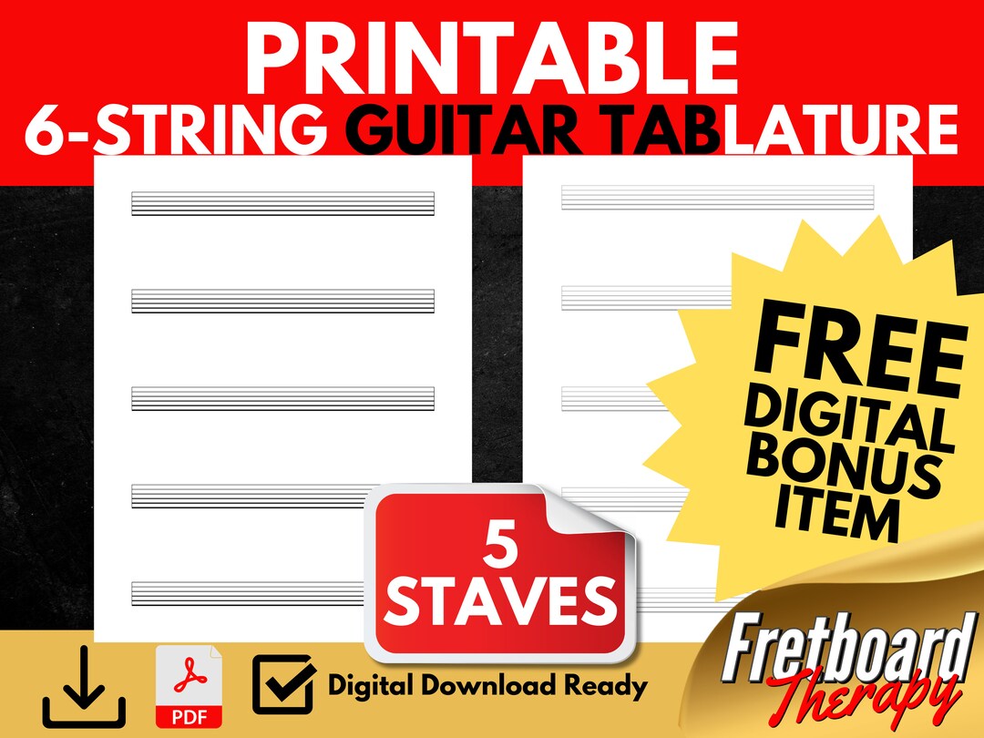 Printable Blank 6-string Guitar Tablature Notation 5 Staves - Etsy