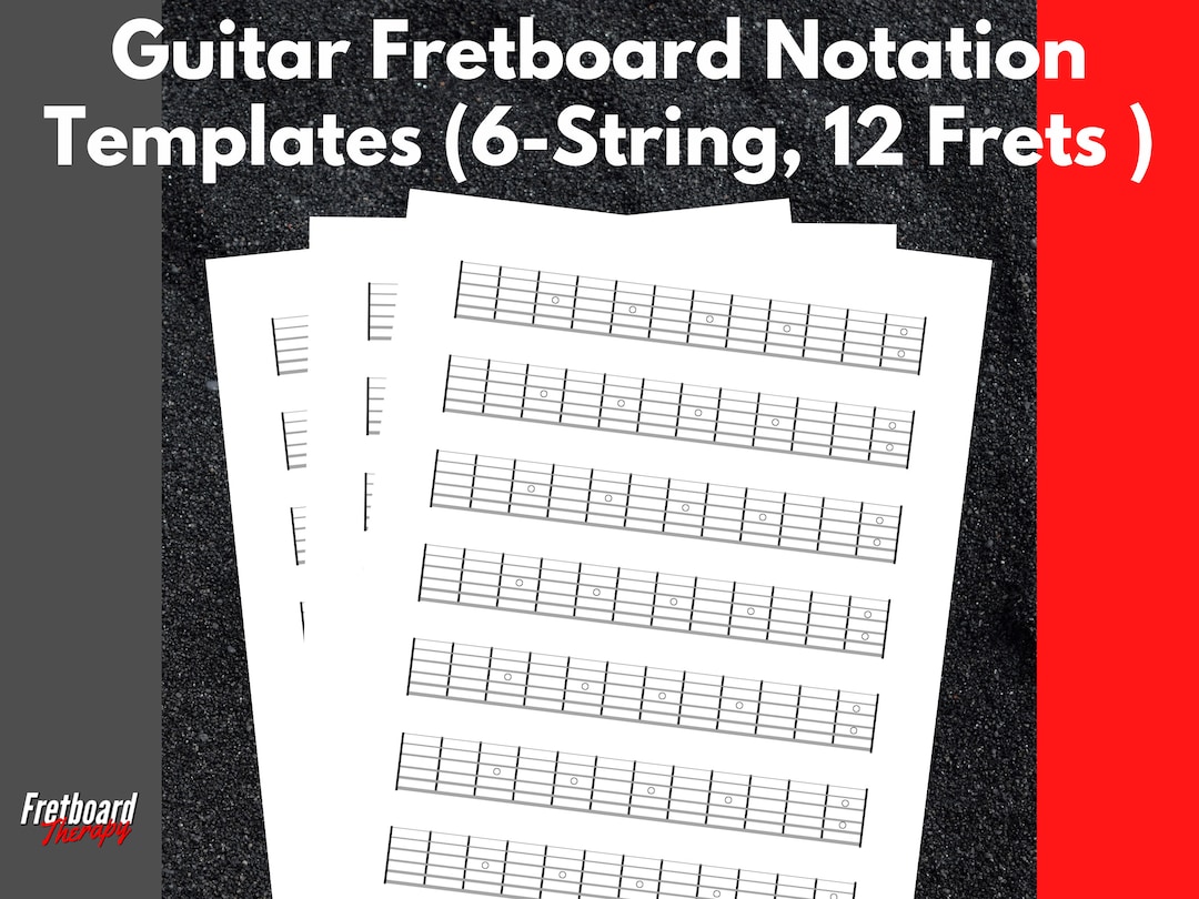 Printable 6 String Guitar Fretboard Notation Diagram Template Paper for ...