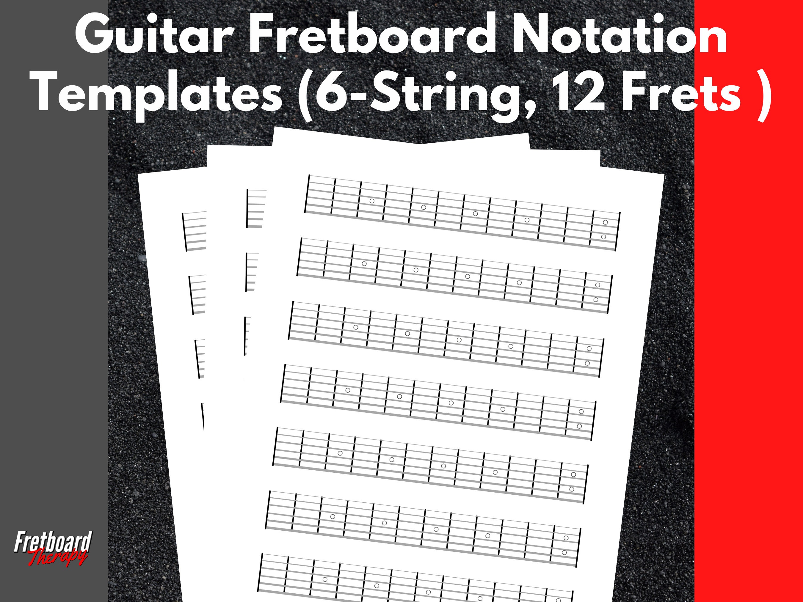 Printable 6 String Guitar Fretboard Notation Diagram Template Paper for ...