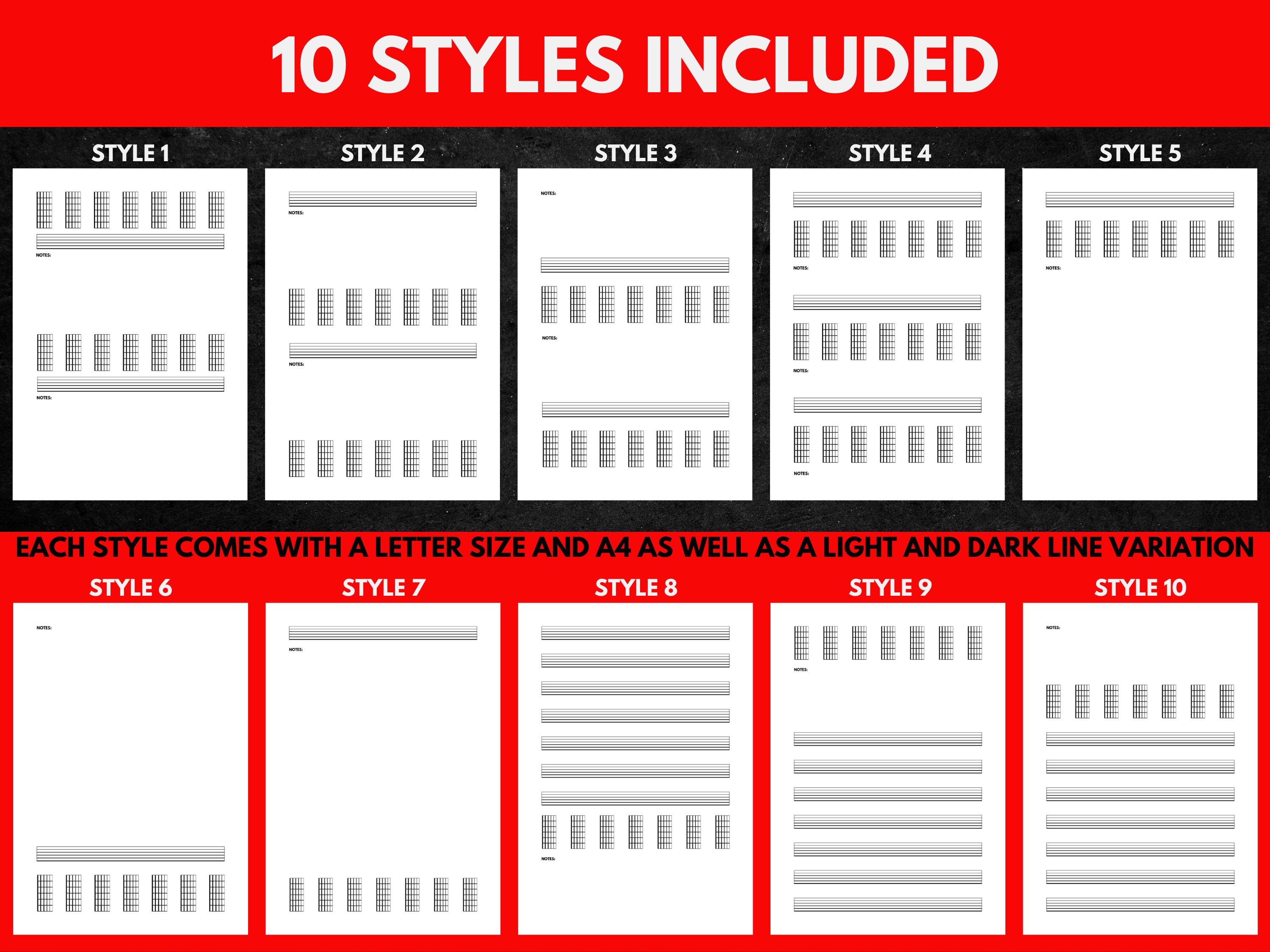 Printable Blank 6-string Guitar Journal Tablature Notation Templates ...