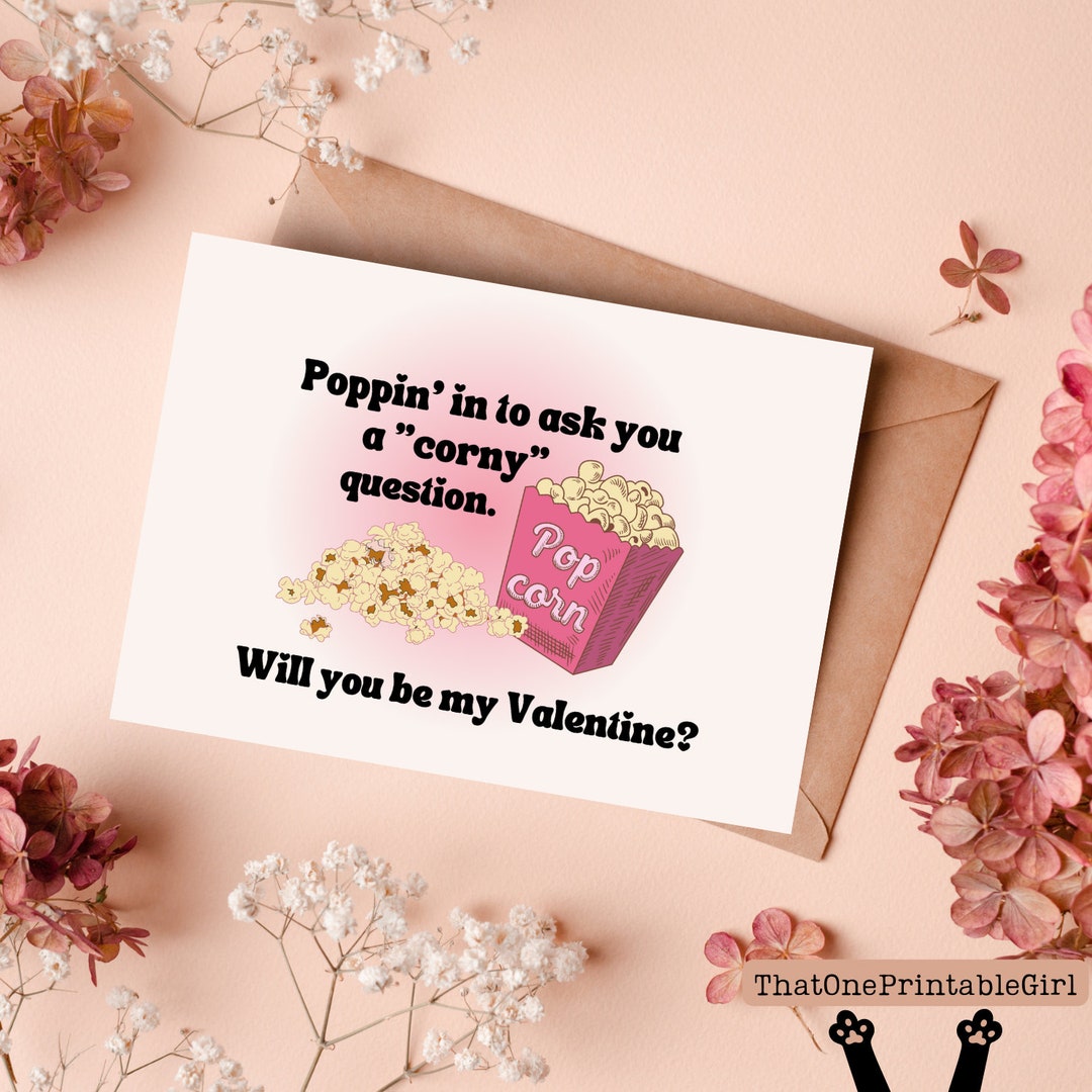 Cute Popcorn Valentine's Day Printable Card - Etsy