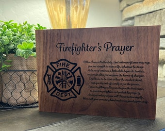 Fireman's Prayer Wood Sign, Firemen's Gift, Engraved Firefighter's Wood ...