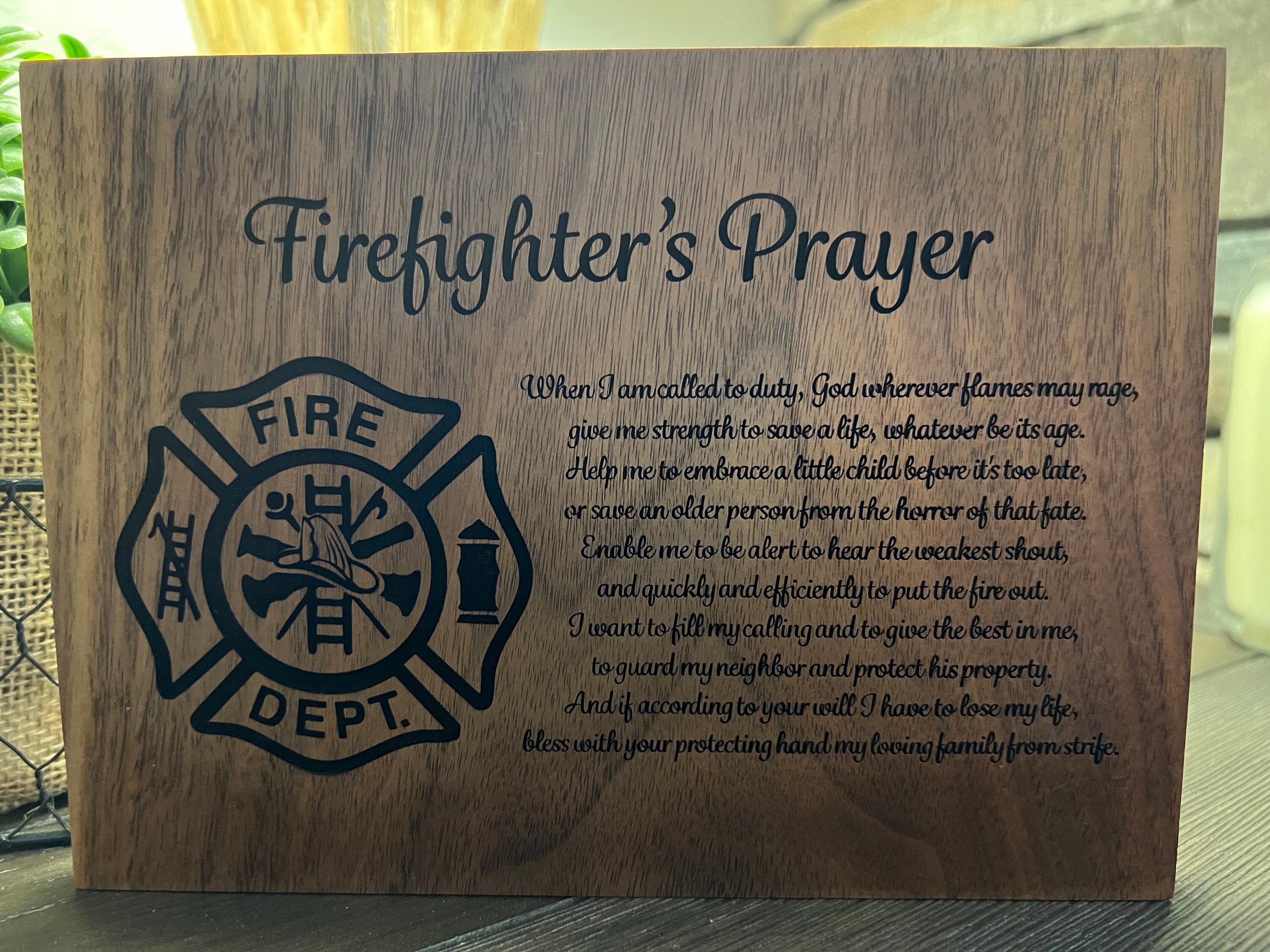 Fireman's Prayer Engraved in Wood - Etsy