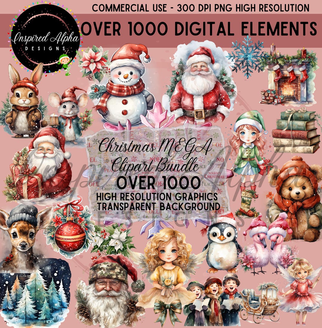 Watercolor Christmas Clipart Bundle: 1000+ PNG Graphics (digital ...