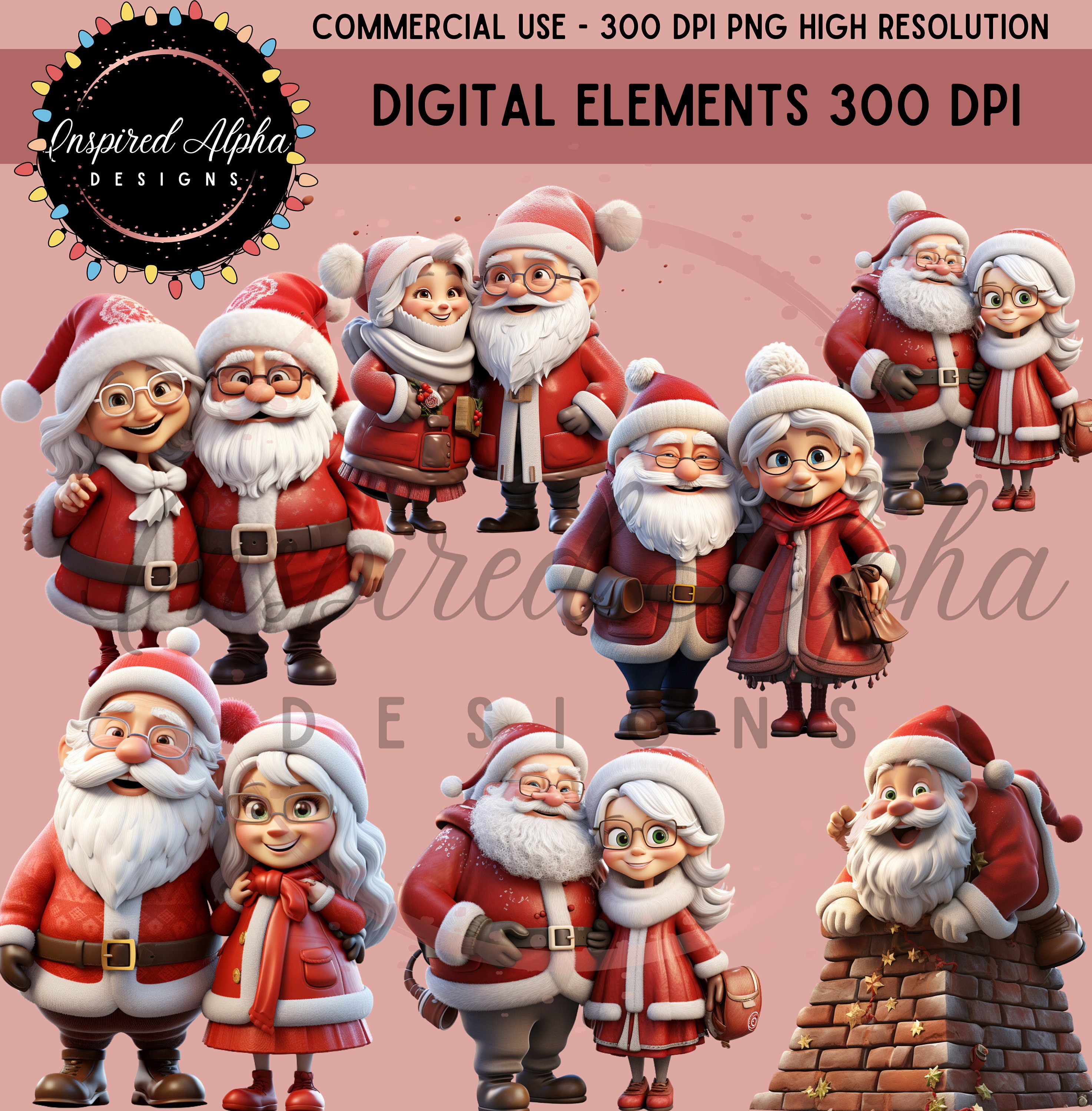Digital Christmas Clipart Bundle 75 PNG Files of Santa's - Etsy Australia
