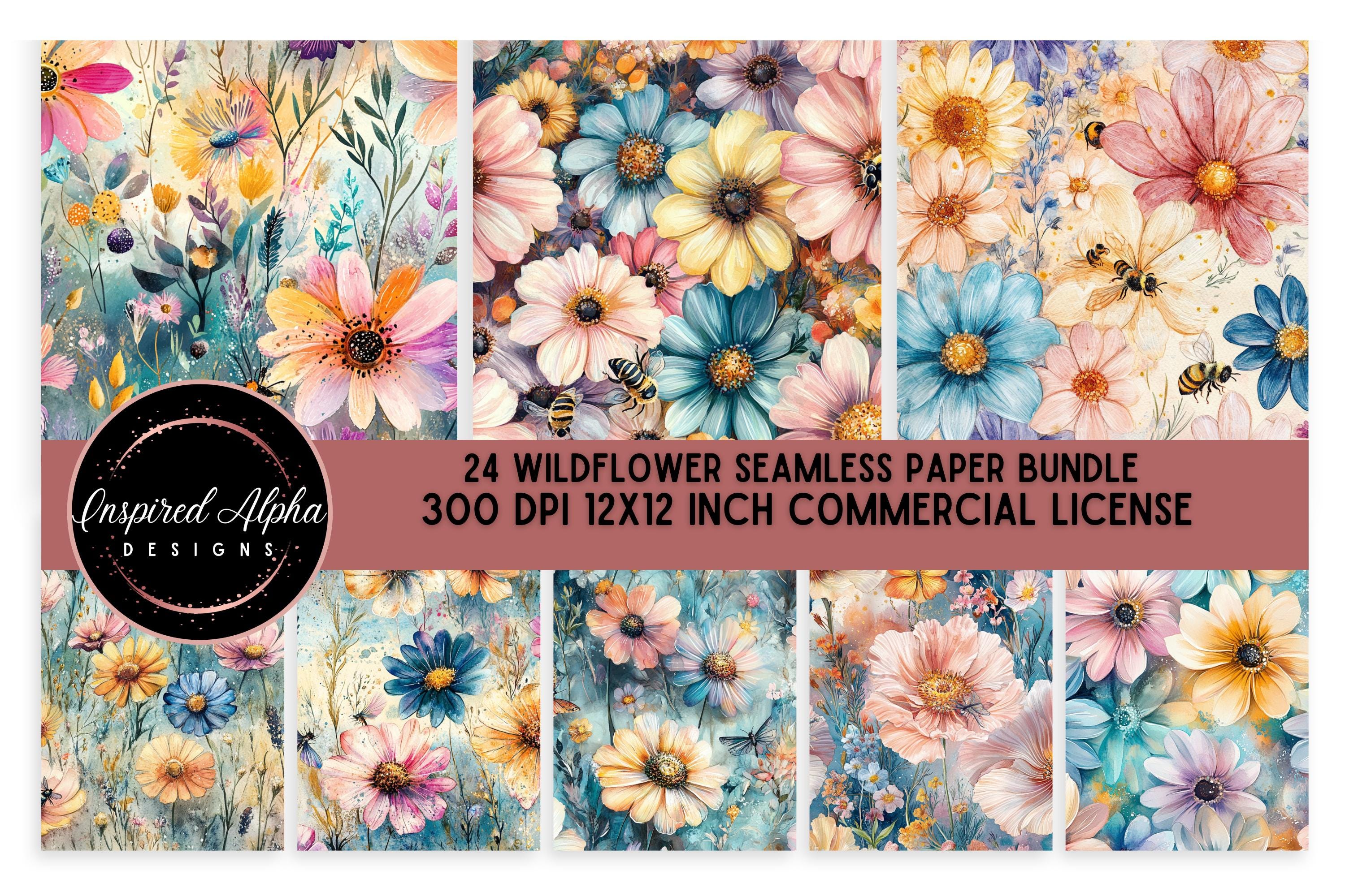 Watercolor Wildflower Digital Paper: Seamless Floral PNG Bundle ...