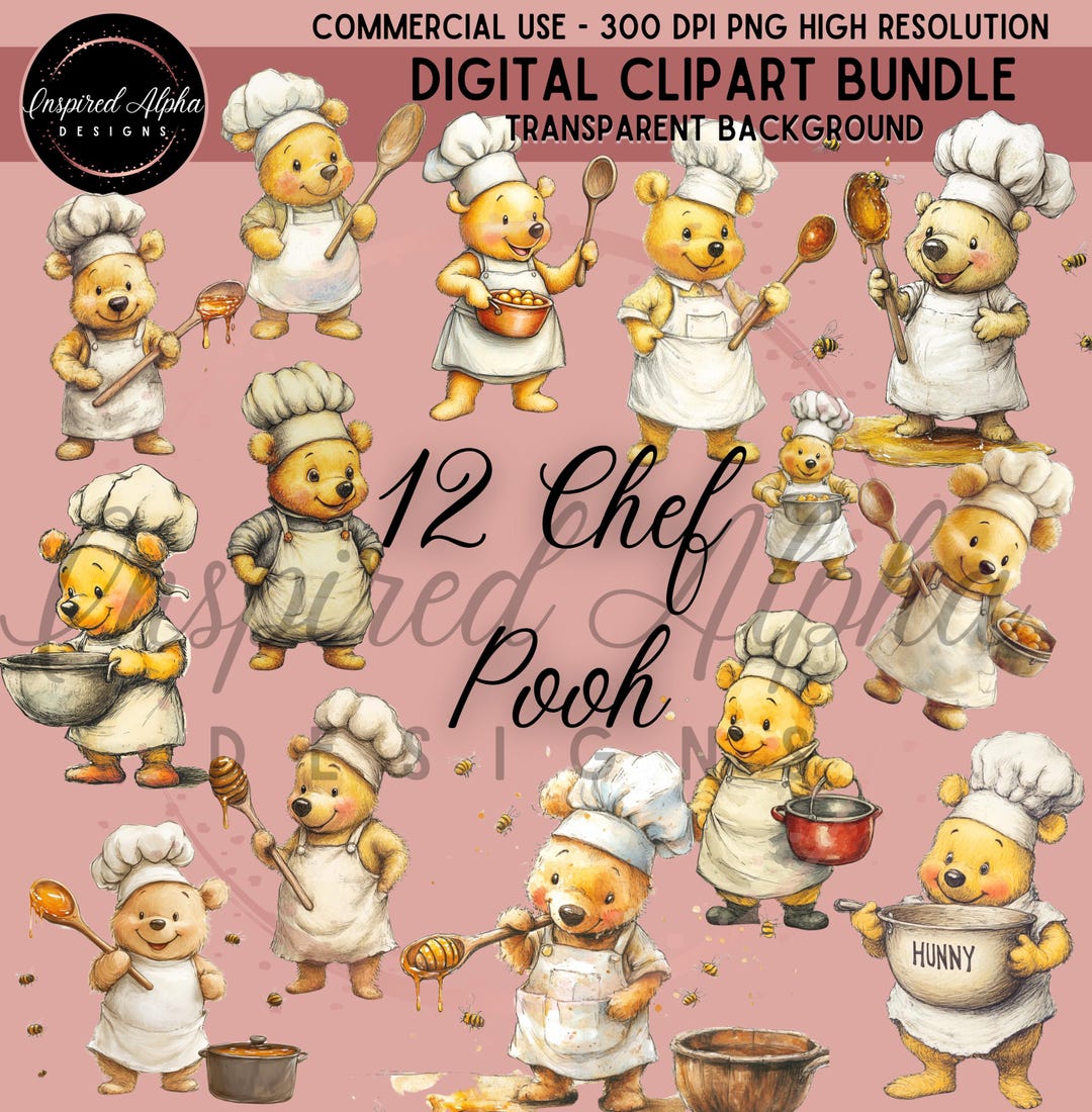 Classic Winnie the Pooh Inspired Chef Clipart Bundle | 12 Cooking ...