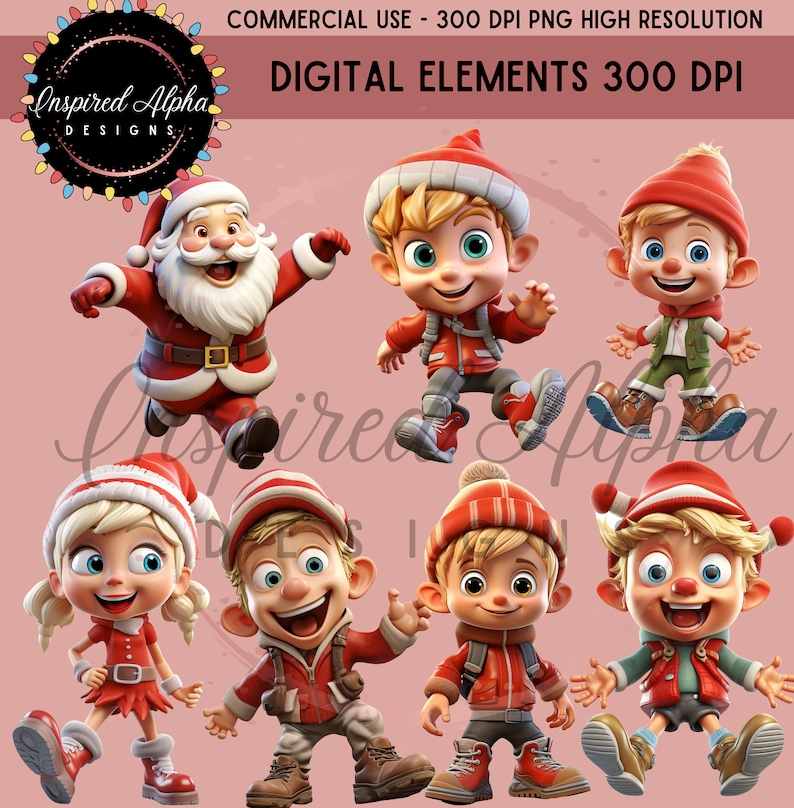 Christmas Clipart Bundle: 75 PNG Santa, Elves, Reindeer (digital ...