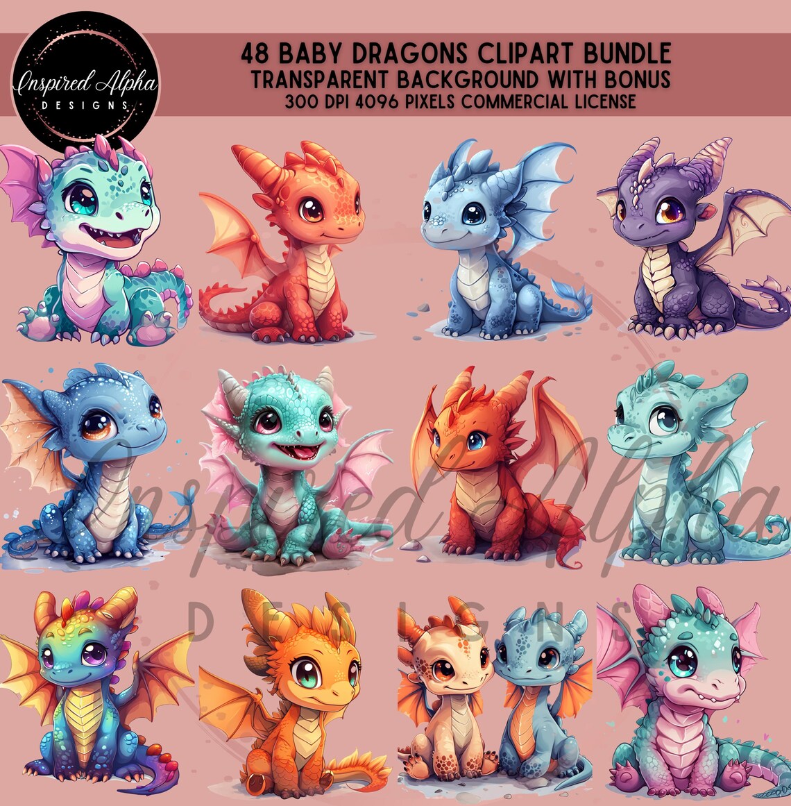 Colorful Baby Dragon Clipart: 48 Chibi Designs (commercial Use) - Etsy