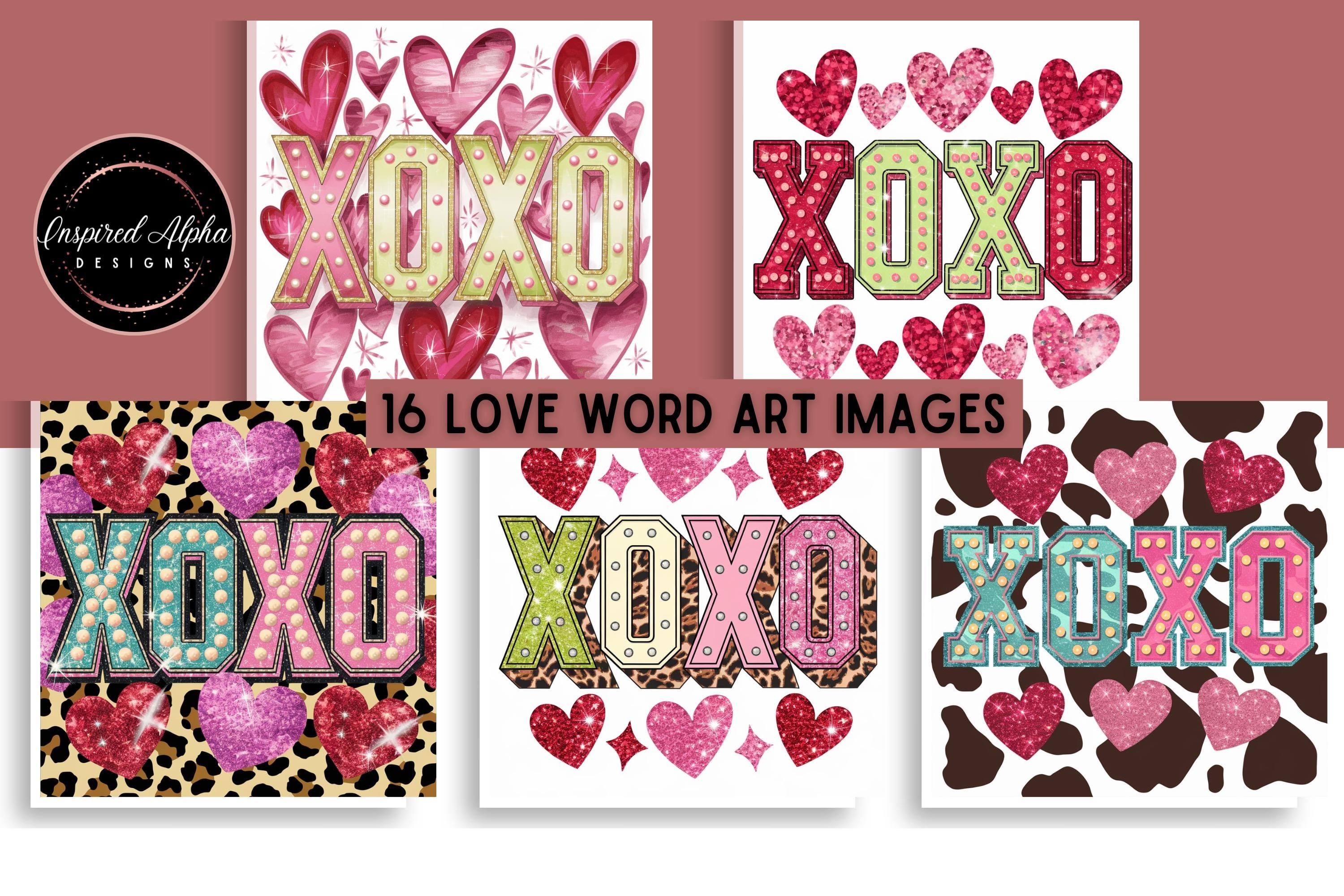 Valentine's Day XOXO PNG Sublimation Bundle: Glitter Hearts (commercial ...