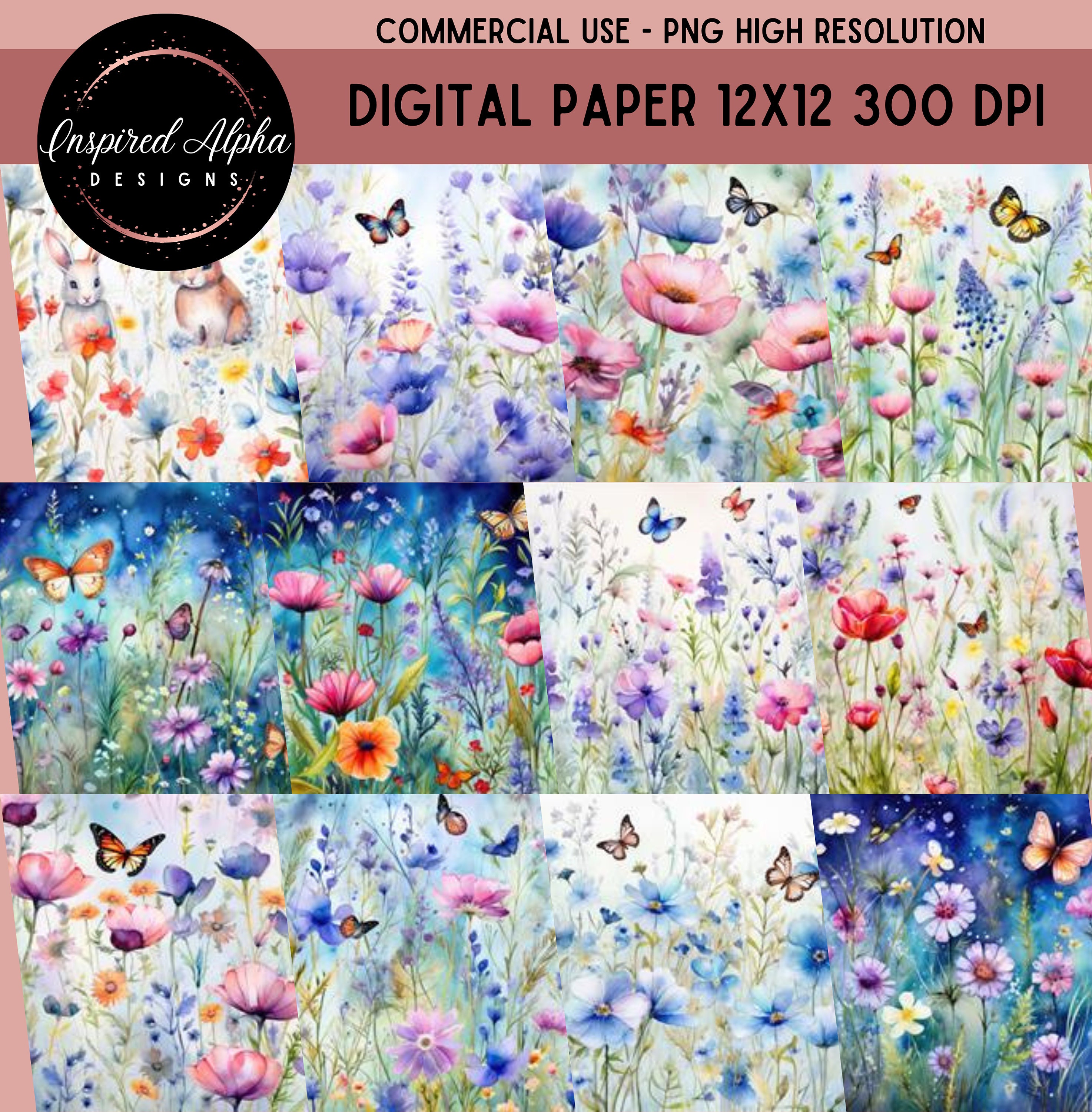 Wildflower Watercolor Digital Papers 125 Designs for - Etsy