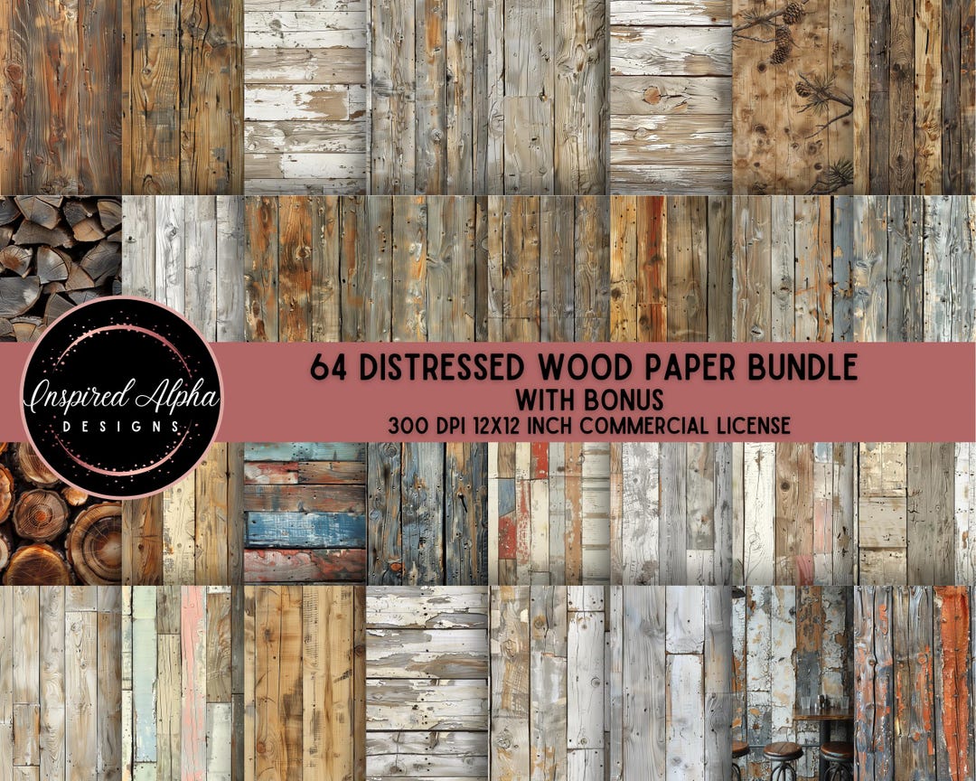 Distressed Wood Digital Paper Bundle: 64 Seamless Designs (commercial ...