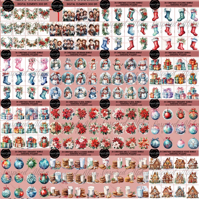 1000 Watercolor Christmas Clipart Mega Bundle: Santa - Etsy