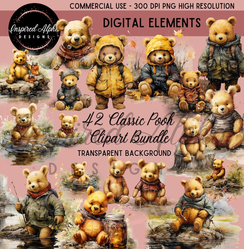 Classic Winnie the Pooh Inspired Clipart Bundle 42 - Etsy Canada