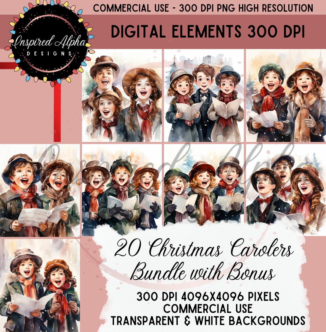 Christmas Caroling Watercolor Clipart: 20 Caroler Designs (PNG ...