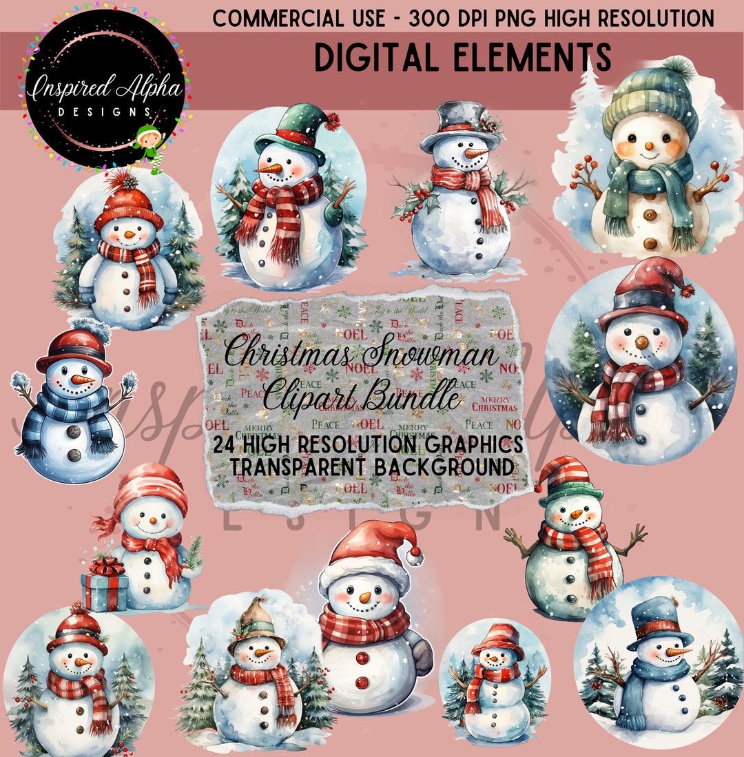 Watercolor Christmas Snowman Clipart Bundle - 24 Unique Designs, High ...