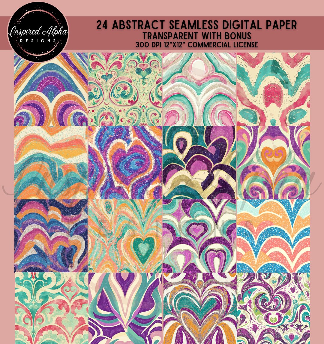 Seamless Abstract Digital Paper Bundle | 24 Unique Designs | 12x12 PNG ...