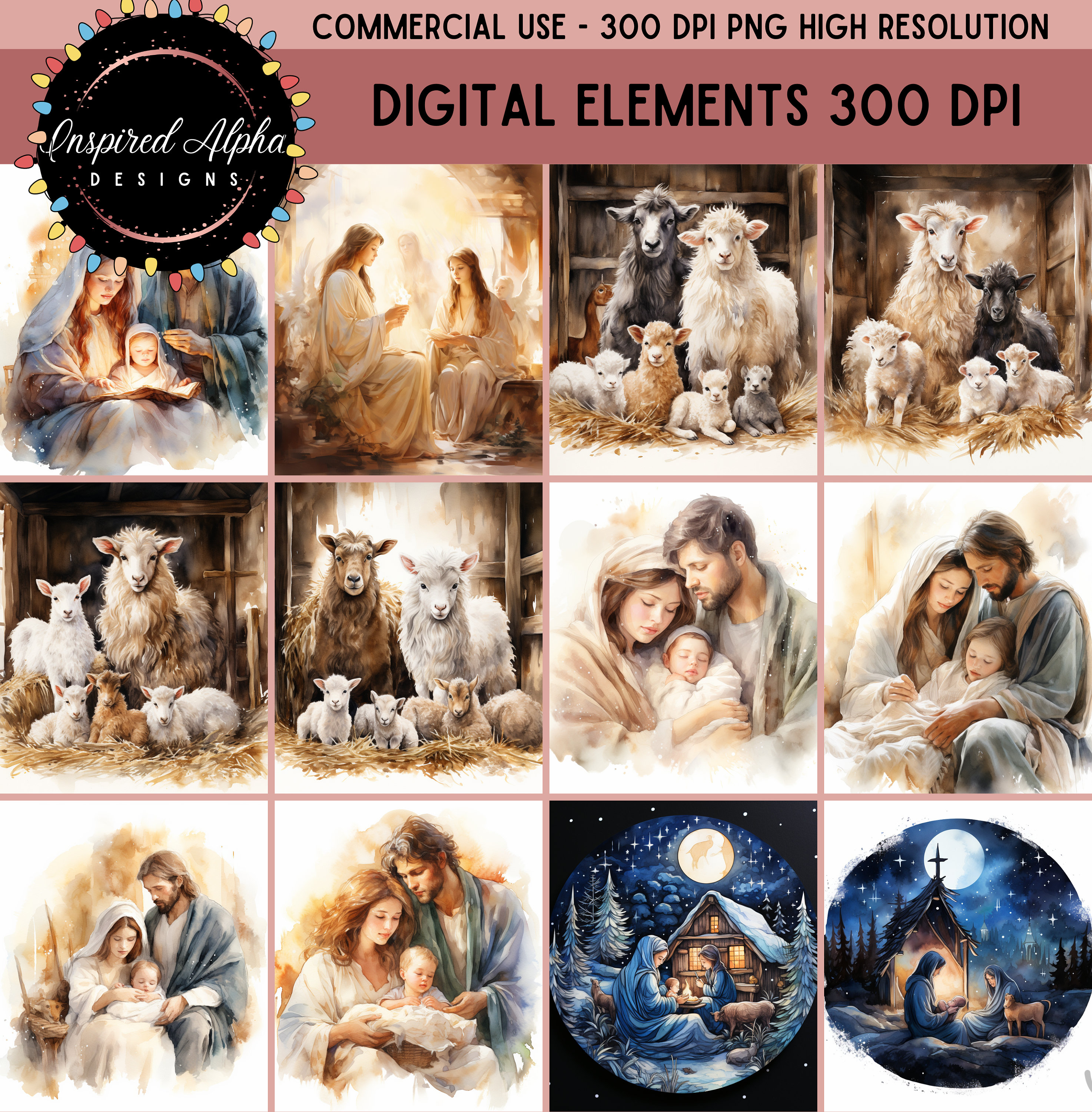 Watercolor Nativity Clipart Bundle: 50 Unique Designs (commercial Use ...