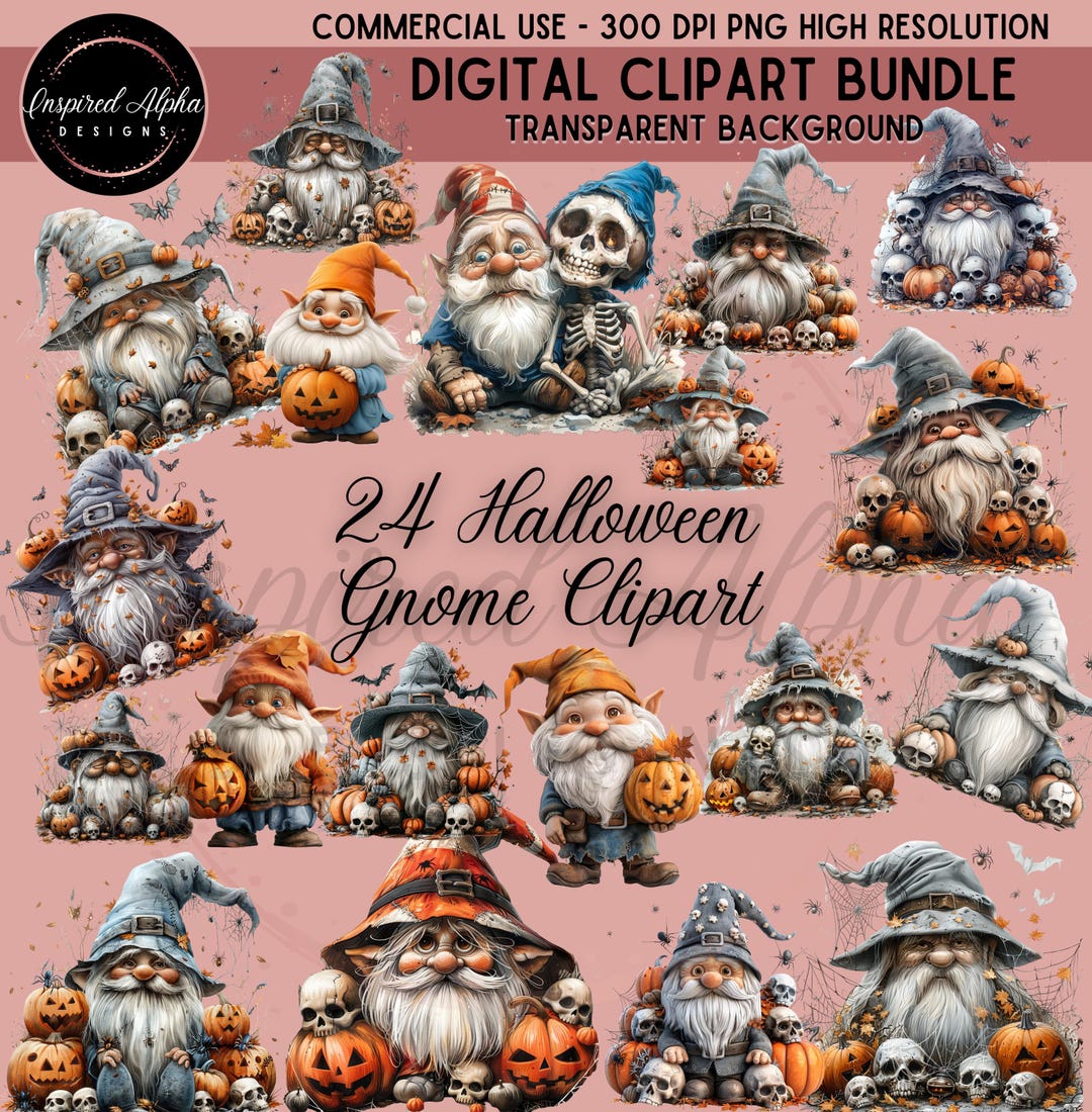 Halloween Gnomes Clipart Bundle: 24 Spooky PNG Designs (digital ...
