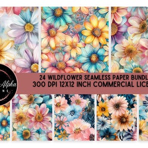 Watercolor Wildflower Digital Paper: Seamless Floral PNG Bundle ...
