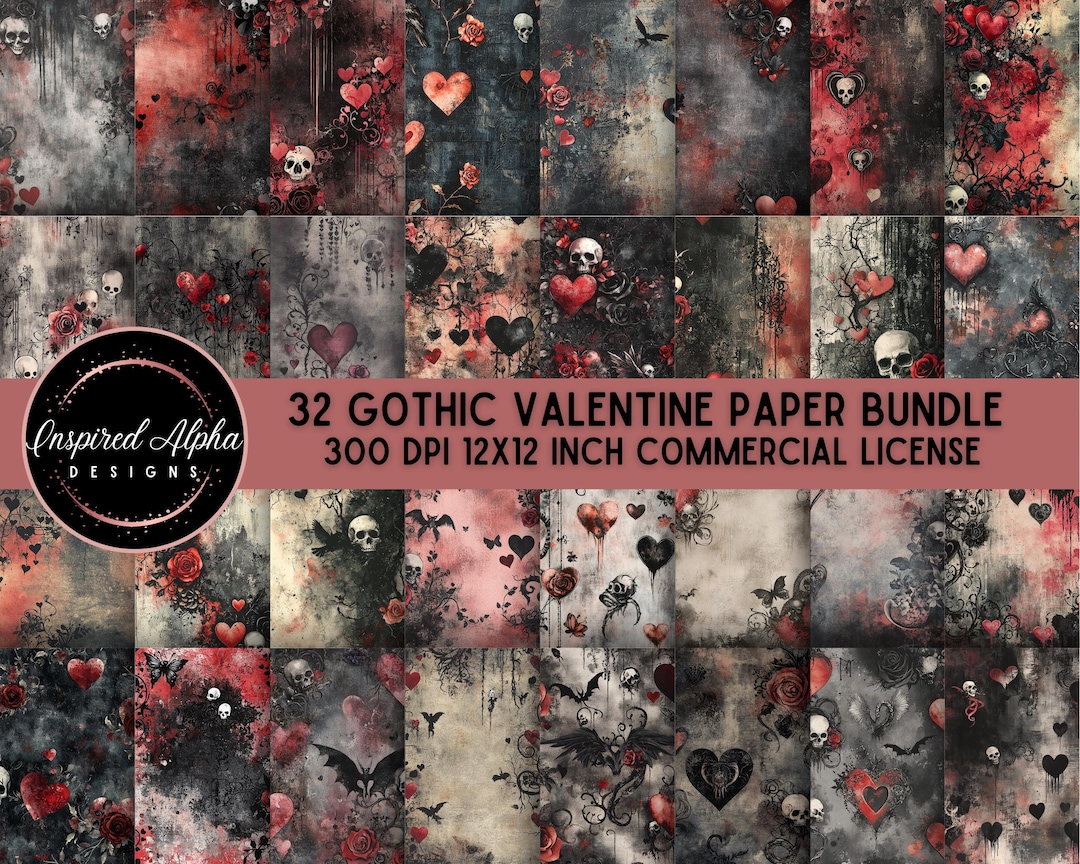 Gothic Valentine Scrapbook Paper: Dark Romantic Designs (digital ...