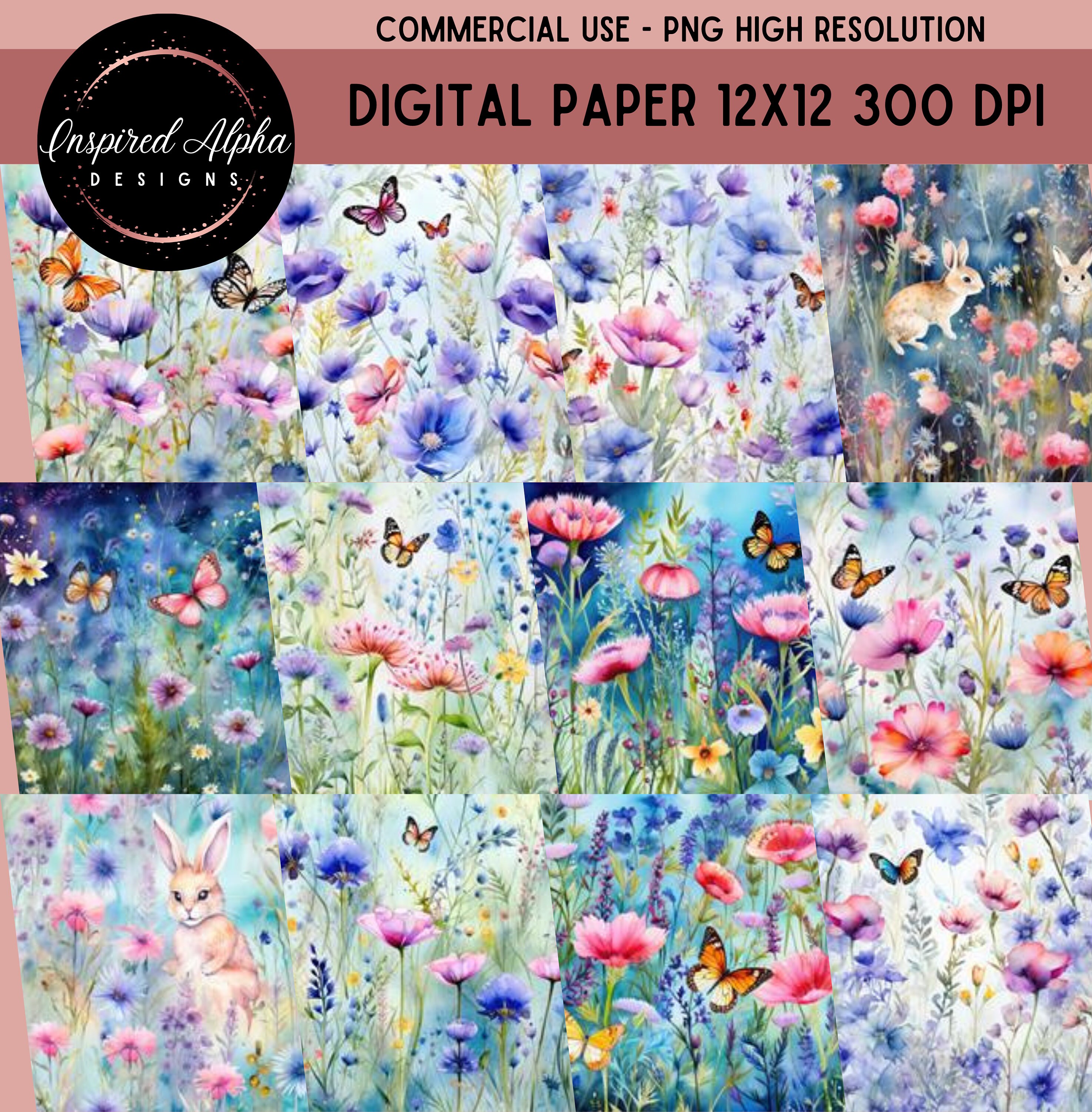 Wildflower Watercolor Digital Papers 125 Designs for - Etsy