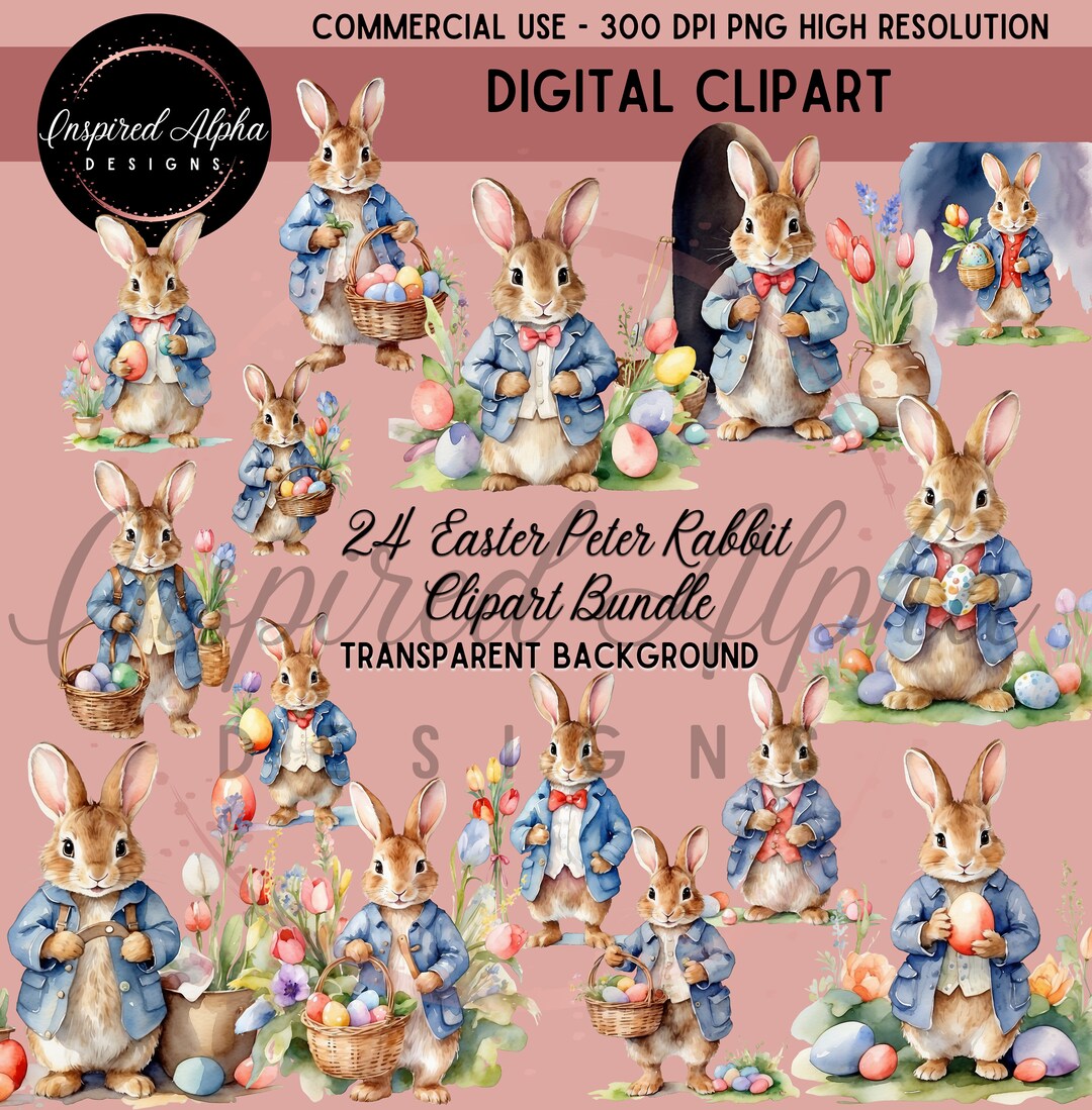 Watercolor Peter Rabbit Easter Clipart | 24 Design Bundle (digital ...