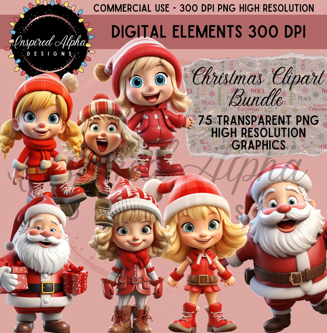 Digital Christmas Clipart Bundle 75 PNG Files of Santa's, Elves ...